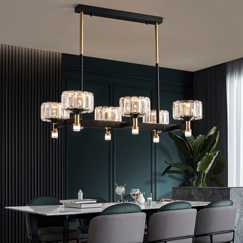 Glanz Chandelier – Elegant Crystal Lighting with Black Iron Frame ...
